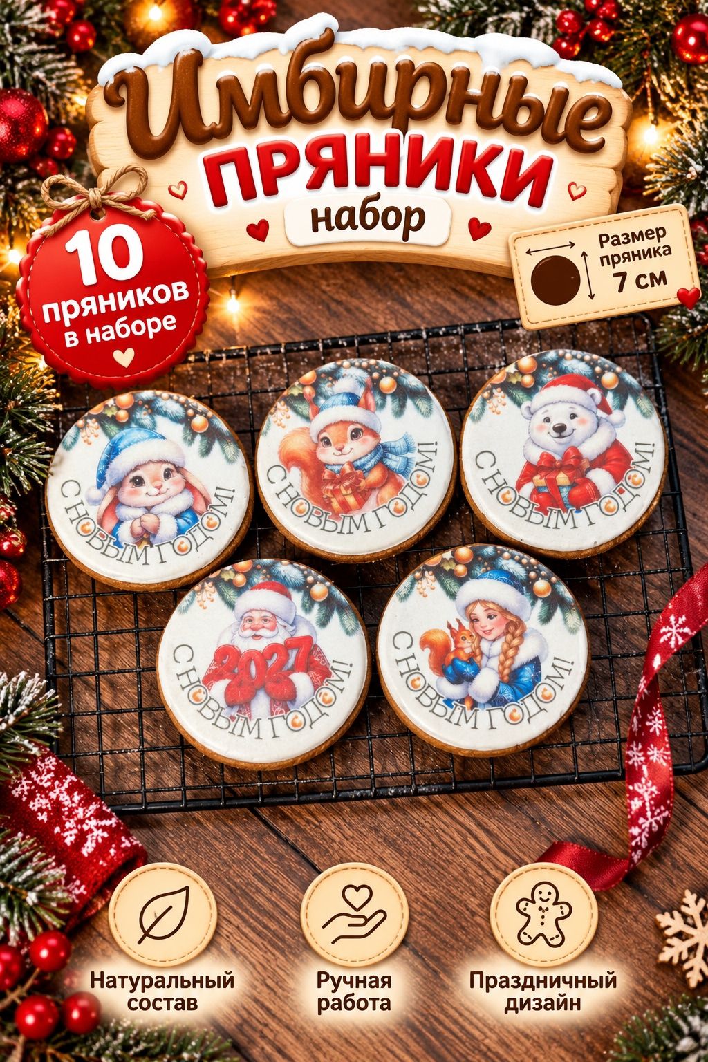Имбирные пряники на новый год , 10 шт в наборе