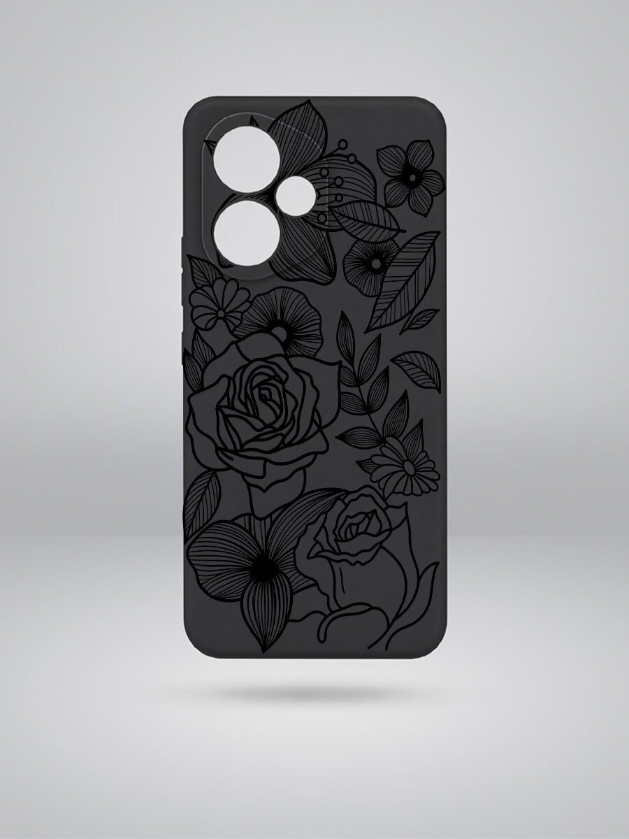 Чехол на Honor 400, Розы, силикон, soft touch, матовый, мягкий, тонкий, черный