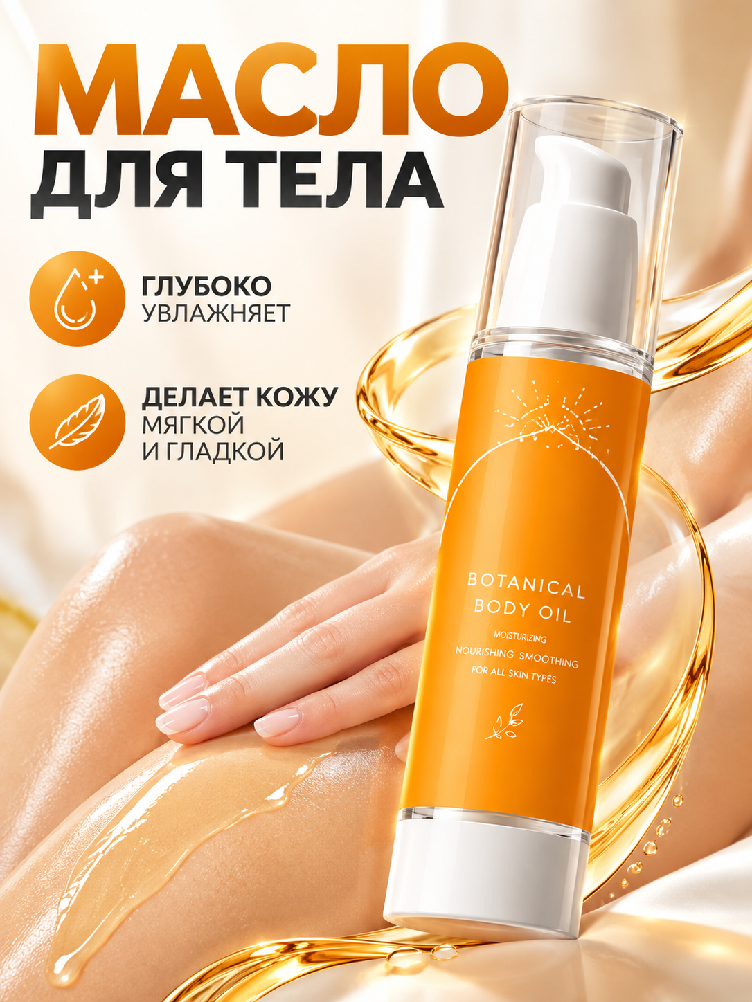 Масло для тела увлажняющее и питательное, для сухой кожи, уход
