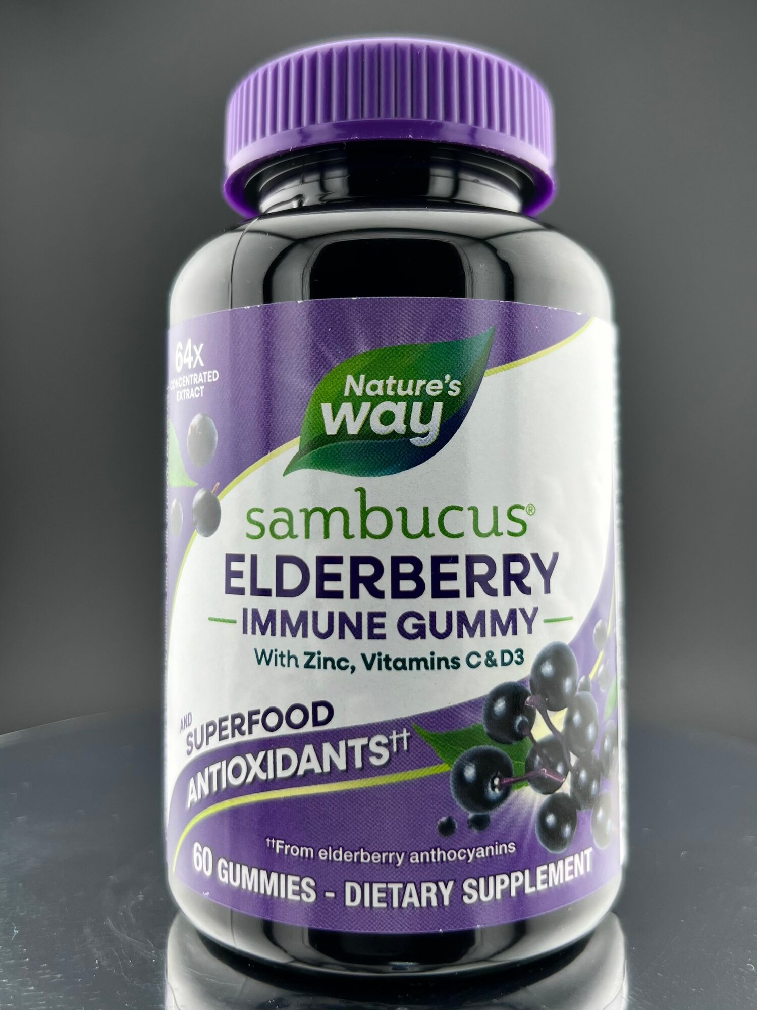 Жевательная добавка для укрепления иммунитета, со вкусом бузины, Nature's Way, Sambucus Elderberry Immune Gummy, 60 жевательных конфет