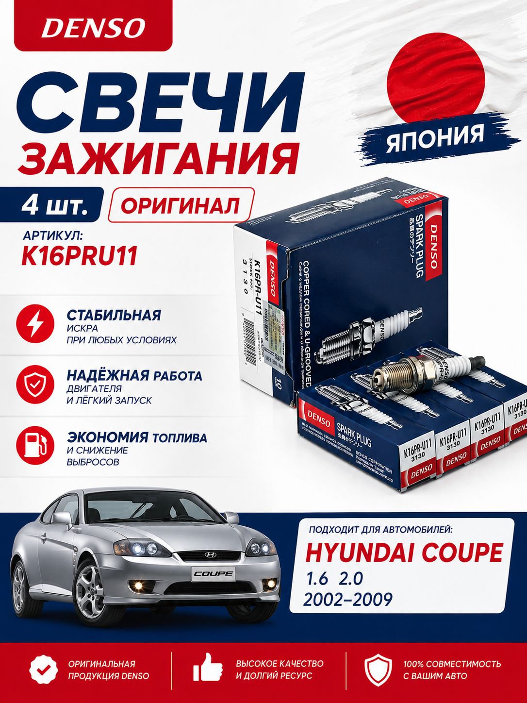 Свечи зажигания 4 шт. на Хендай Купе Hyundai Coupe