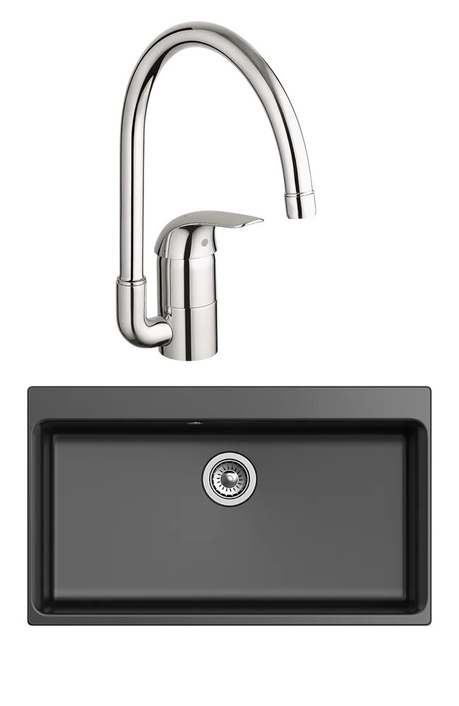 Комплект Мойка Rivelato Axel Х-90 antracite 87x52, антрацит (antracite), кварц / Смеситель Grohe Euroeco 32752000 глянцевый хром