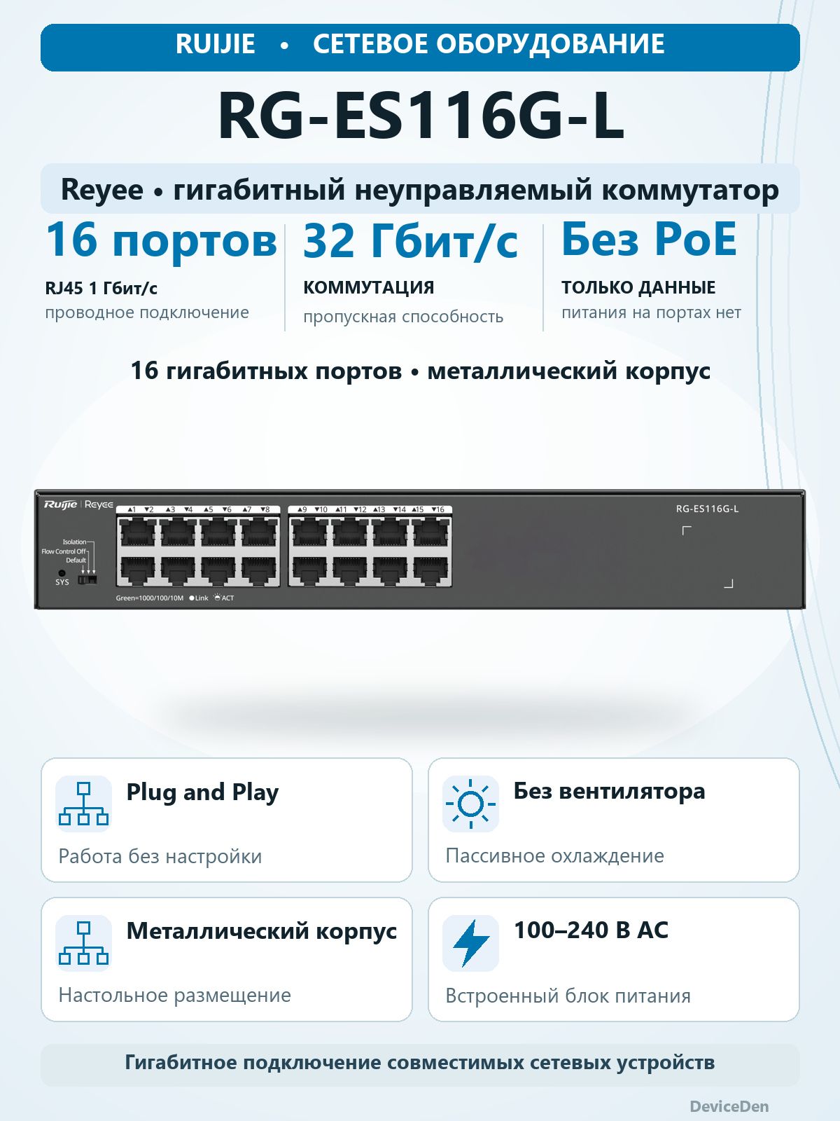 Ruijie RG-ES116G-L коммутатор