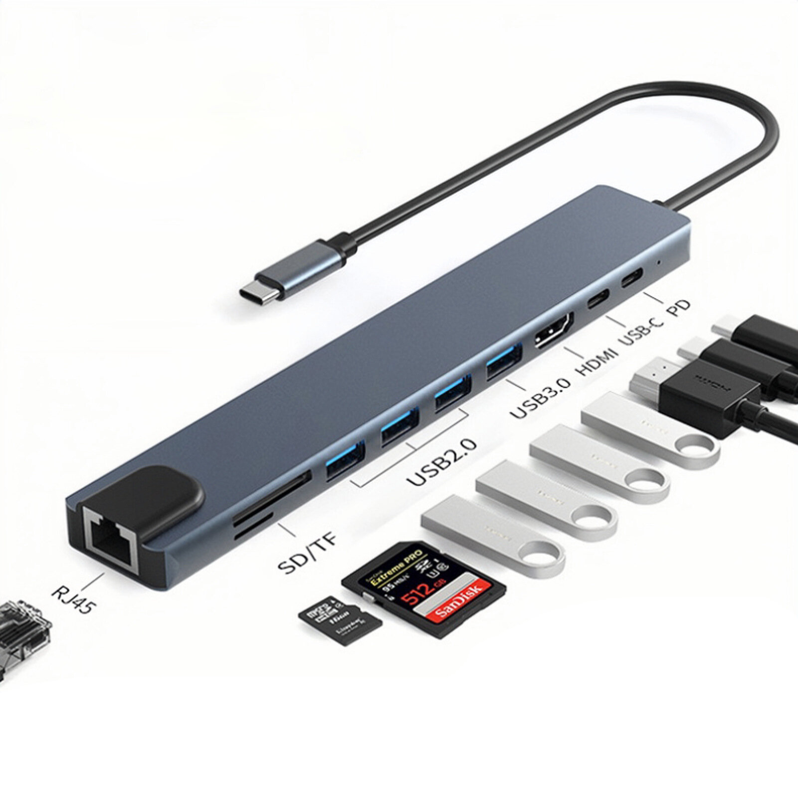 Док-станция USB-C на HDMI 10 в 1 с портом Ethernet 100M, адаптер 4K HDMI для ПК, Switch