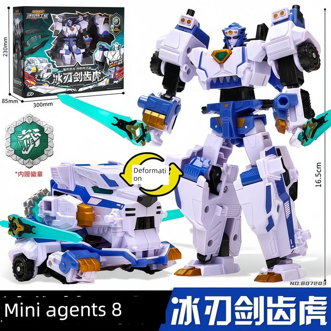 Преобразуемый робот-динозавр Mini Agent Team Season 8, модель Ice Blade Smilodon 807203 с 3 формами
