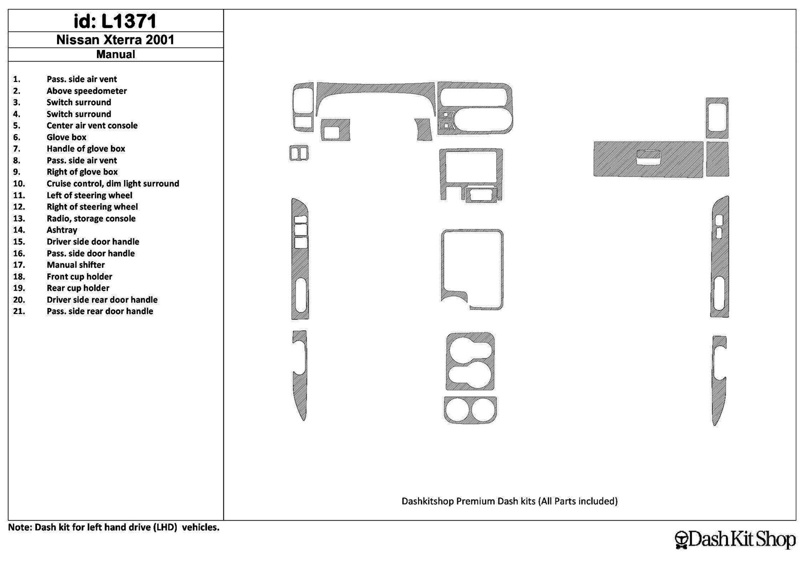 Декоративные накладки салона для Nissan Xterra 2001-2001. Комплект L1371.