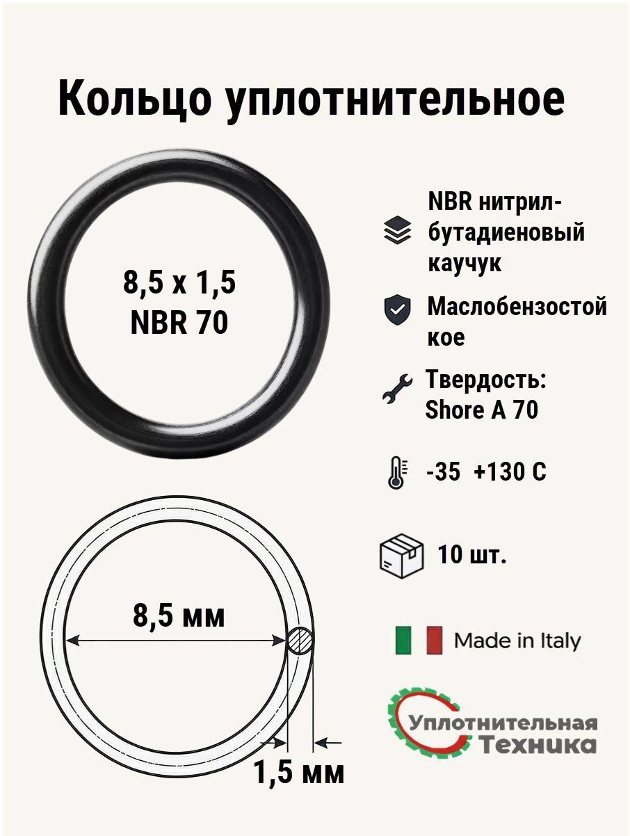 Кольцо уплотнительное 8,5х1,5 NBR70, 10 шт.