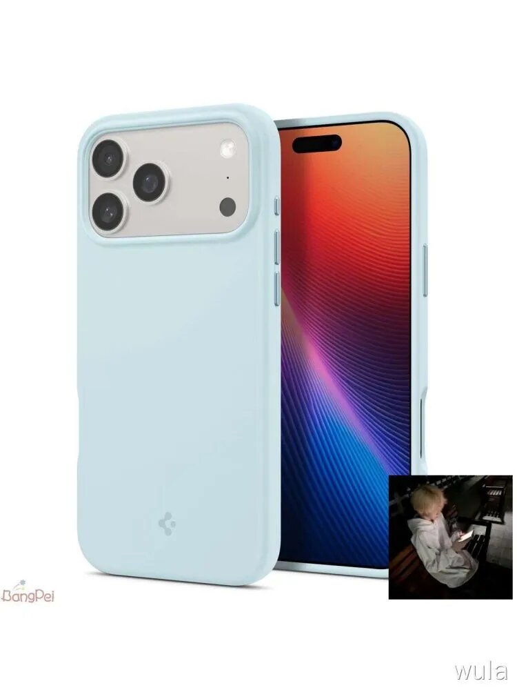 Чехол Spigen на iPhone 17 Pro Max (ACS10273) Silicone Fit (MagSafe) / Спиген Чехол для Айфон 17 Про Макс Голубой