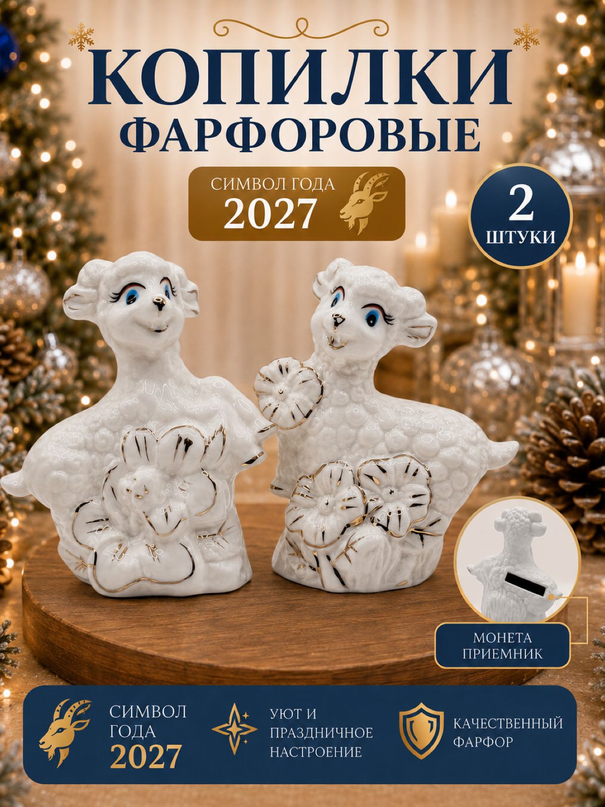 Фарфоровые копилки коза 2шт символ года 2027