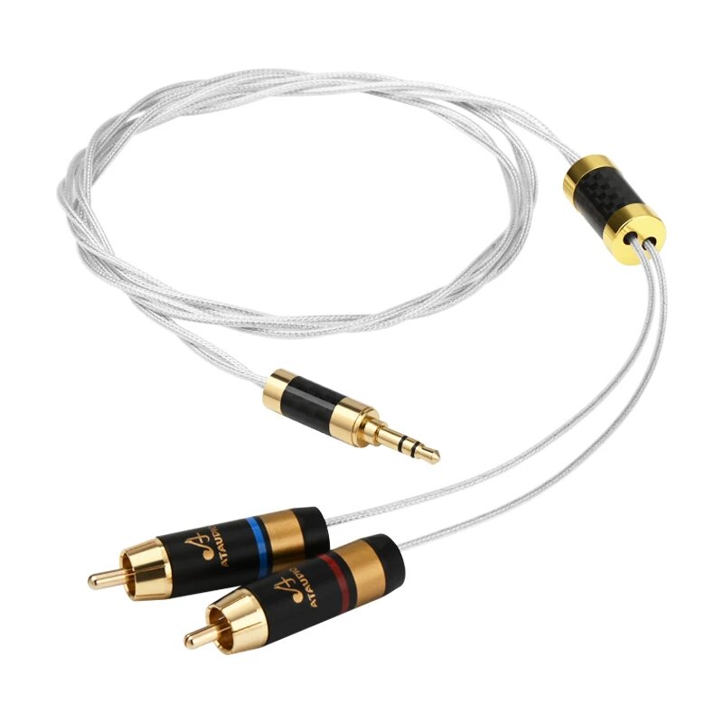 ATAUDIO Аудиокабель монокристаллическое серебро 3.5мм прямой штекер на 2x RCA для телефона ПК 5м