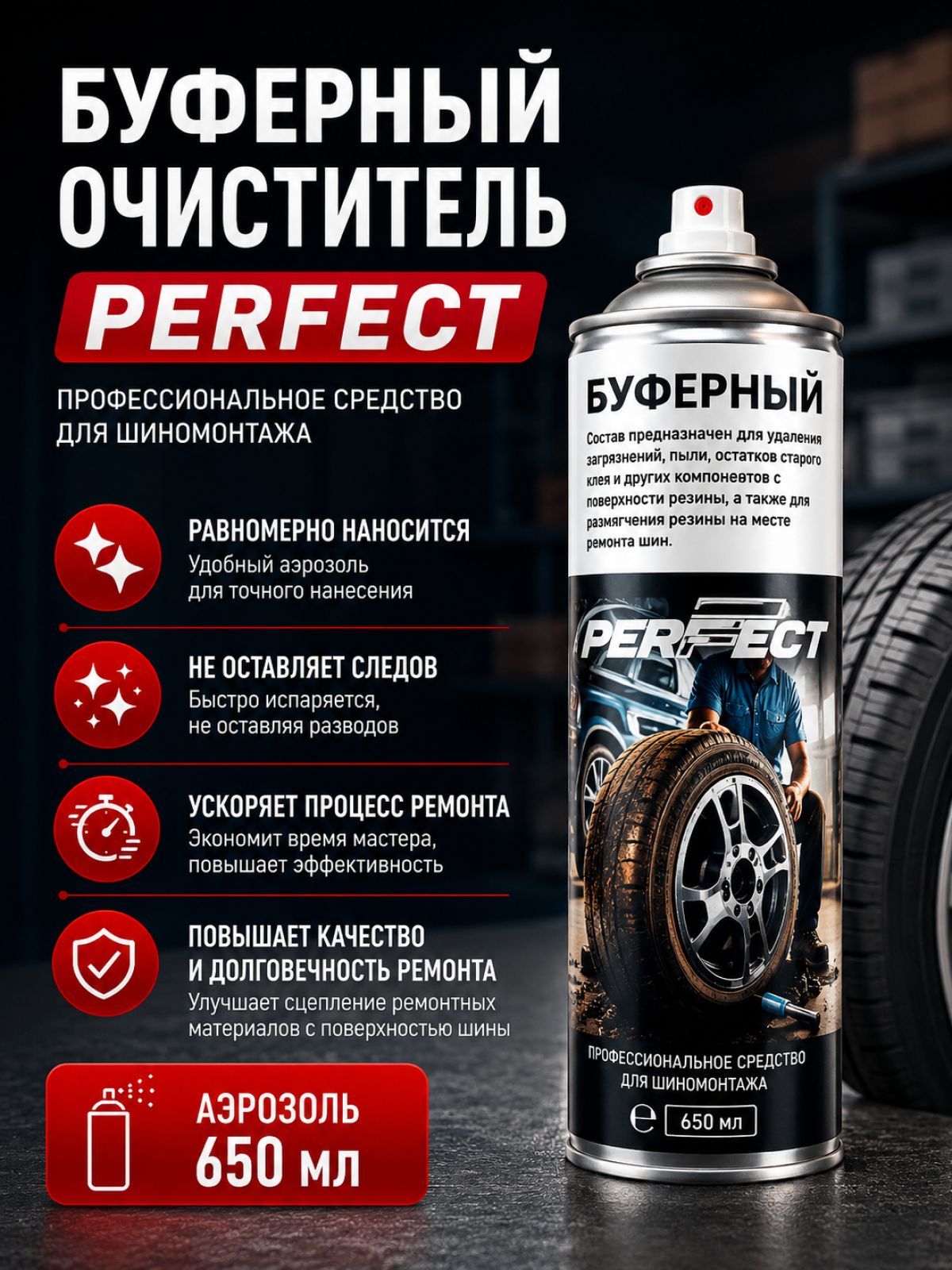 Буферный очиститель, размягчитель резины PERFECT, 650 мл