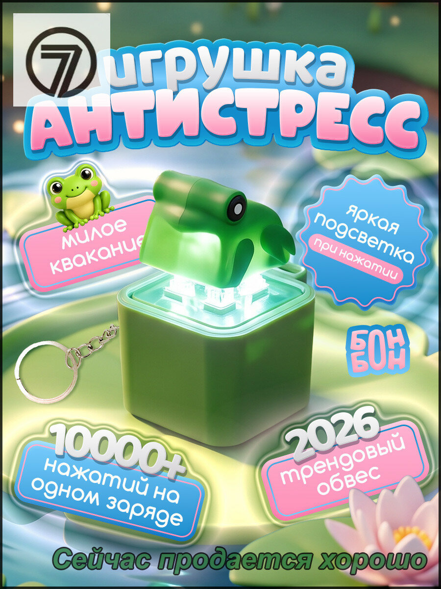 Кликер брелок лягушка со светом и звуком на зарядке USB / Игрушка антистресс / Фиджет / Кликер