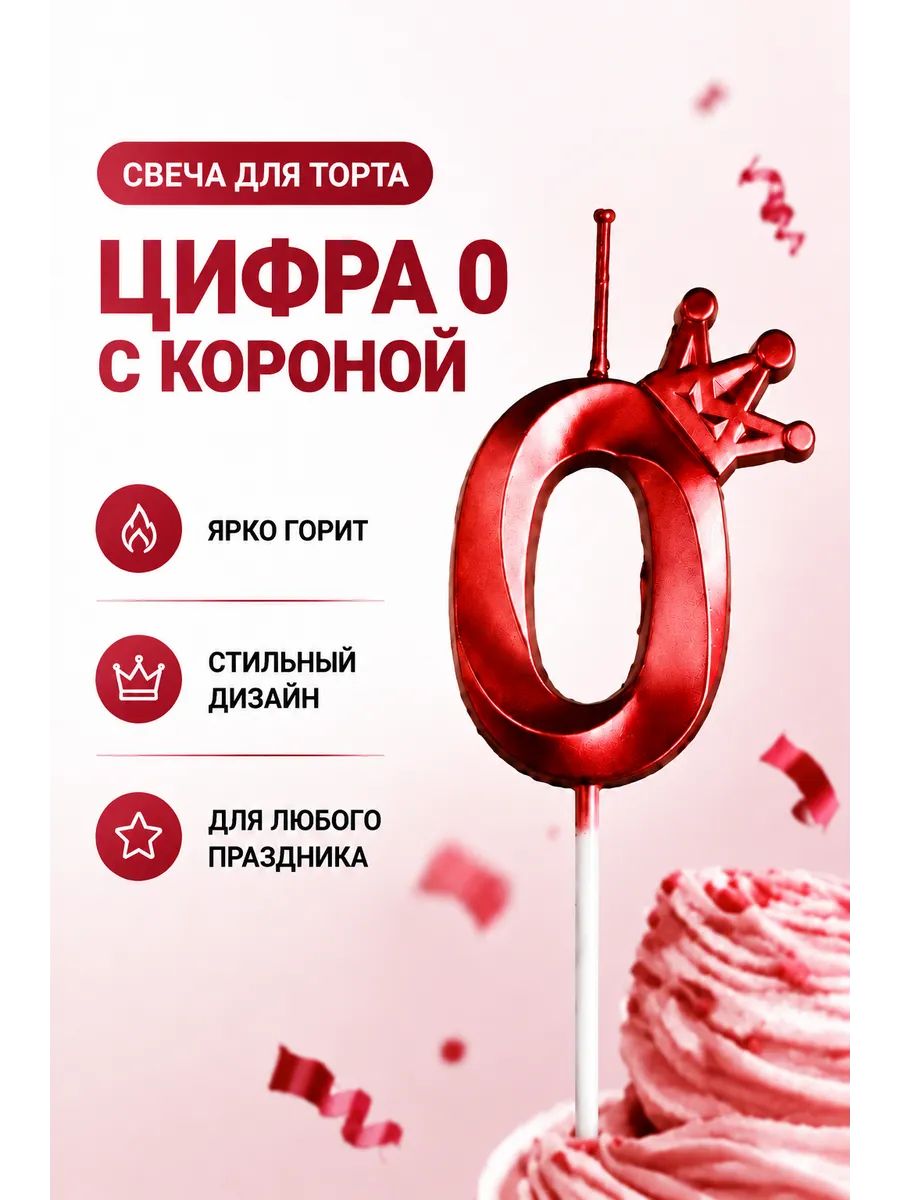 Свечи для торта с короной красный цифра 0