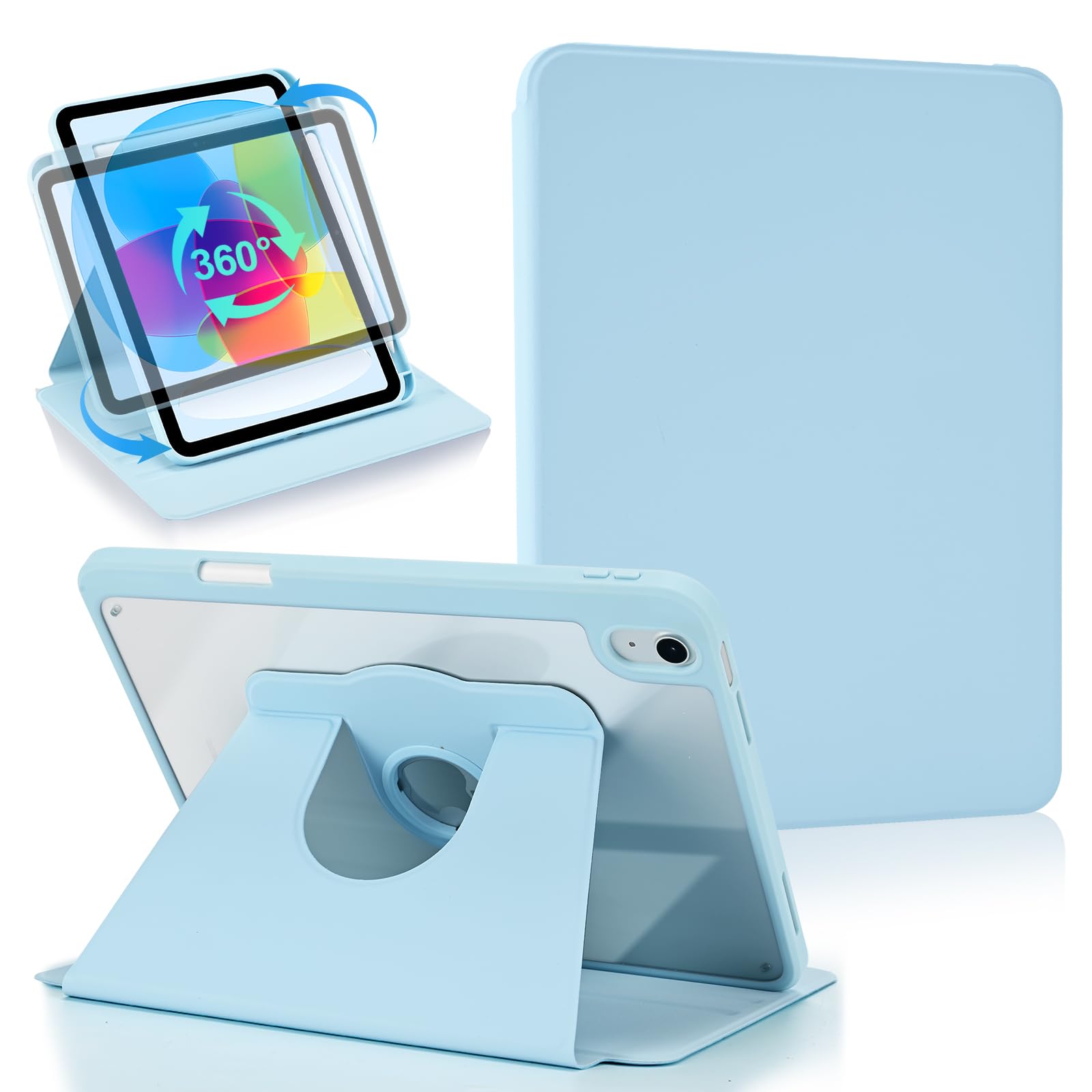 Защитная подставка на 360 градусов для iPad (A16) 11-го / 10-го поколения 11 " 2025/10.9" 2022 г. Противоударная прозрачная жесткая задняя крышка с держателем для карандашей