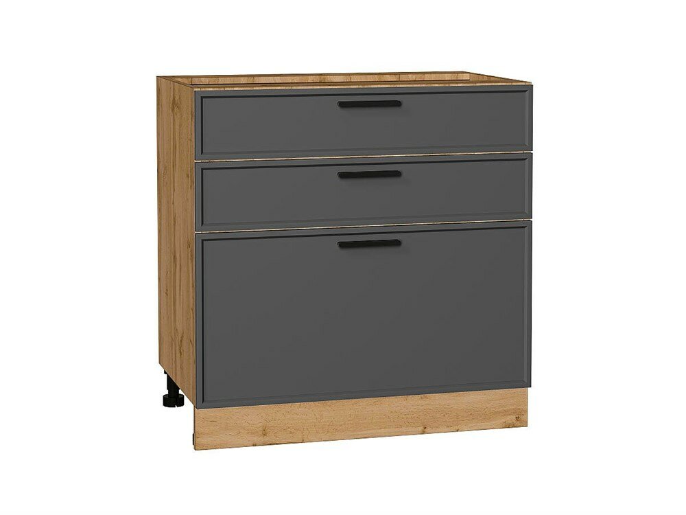 VVT Шкаф нижний с 3-мя ящиками Фрейм Дуб Вотан, Stormy Silk, 800 В*Ш*Г 816*800*484, фасад МДФ Stormy Silk, корпус Дуб Вотан Stormy Silk