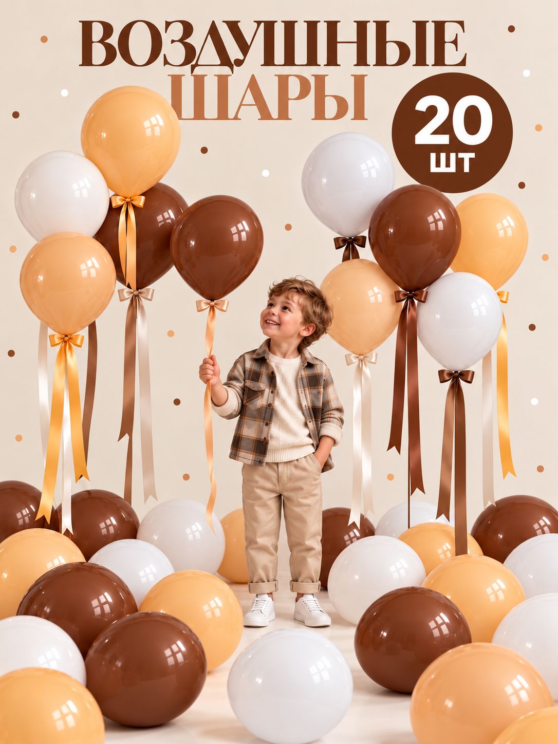 Воздушные шары "Белая/Бежевая/Коричневая пастель" 20 шт. 30 см.