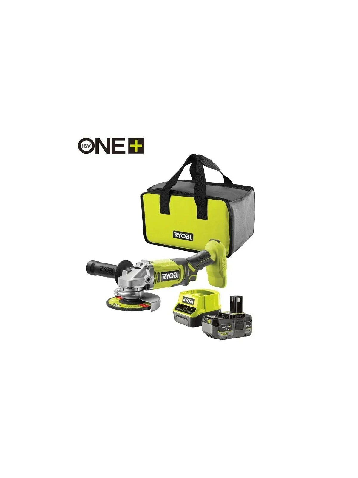 Аккумуляторная циркулярная пила Ryobi RAG18125-1C40S ONE+, 18 В, 125 мм, 9000 об/мин, M14, АКБ 1х4.0Ач и ЗУ, арт. 5133005643