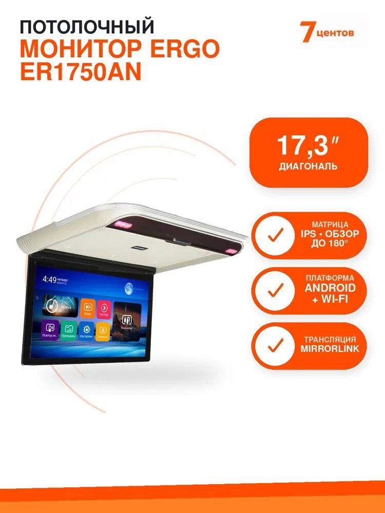 Автомобильный потолочный монитор 17,3" ERGO ER1750AN на ANDROID (серый)