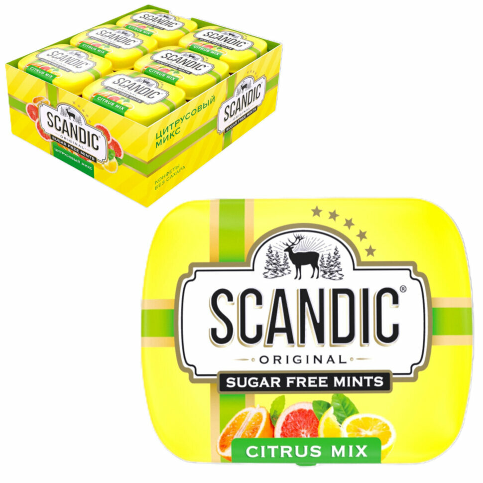 Драже освежающие SCANDIC без сахара со вкусом "Цитрусовый микс", 14 г, 4603738769889, 18 шт, 624913