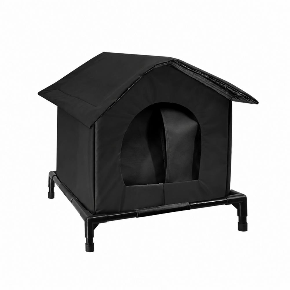 Домик для кошек с дверцей-шторкой, ткань, черный, 36х36х36 см