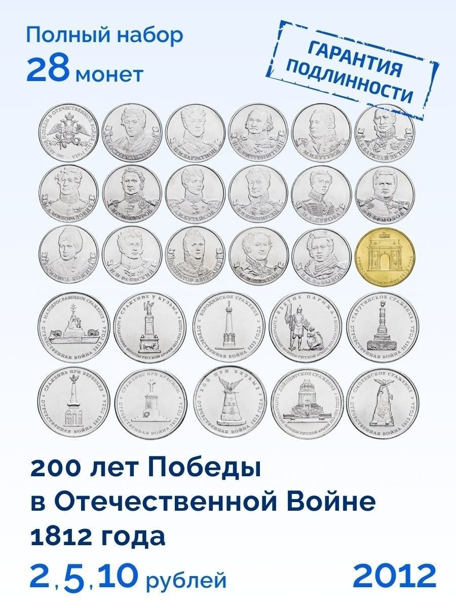 Коллекционный набор монет 200 лет победы Бородино 28 монет