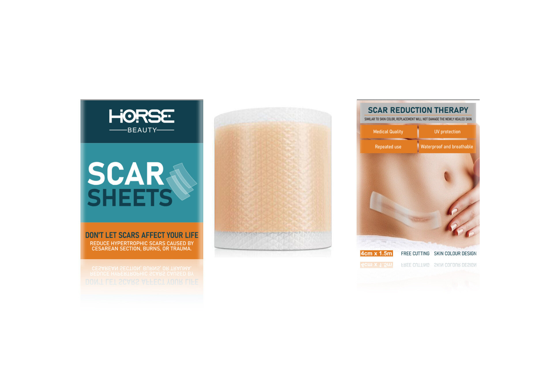 Силиконовый пластырь от шрамов HORSE 4см х 1.5м в коробке для удаления послеоперационных рубцов
