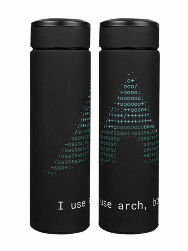 Термос «arch linux I use arch btw арч линукс сисадмин айти» (черный)