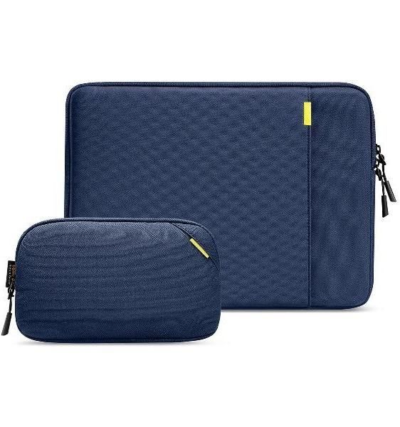Набор Tomtoc Defender-A13 Kit для MacBook 16, противоударный чехол с защитой углов, на молнии YKK + сумка-органайзер для аксессуаров, темно-синий