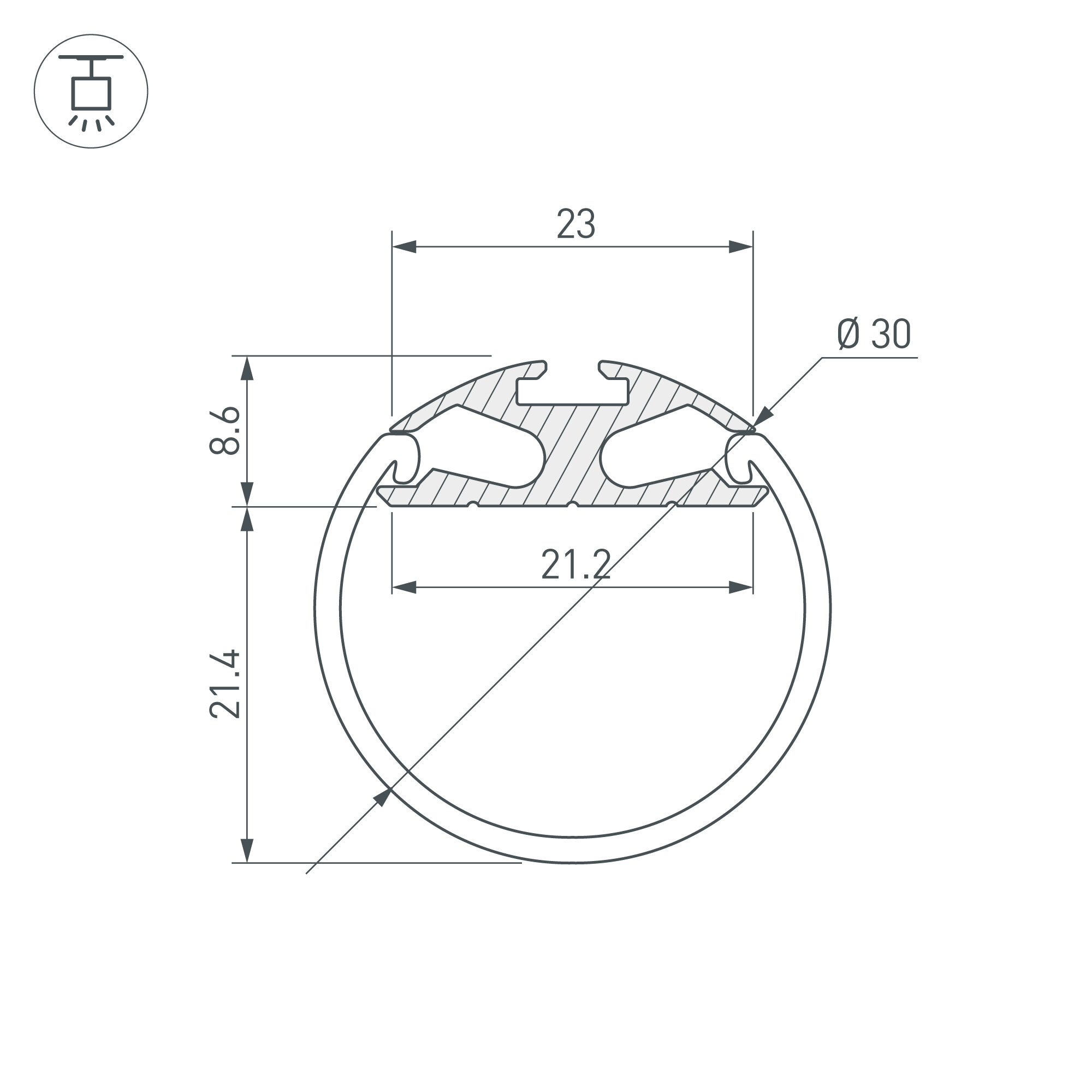 Профиль для светодиодной ленты Arlight Профиль ROUND-D30-2000 ANOD, 2м — фото 1