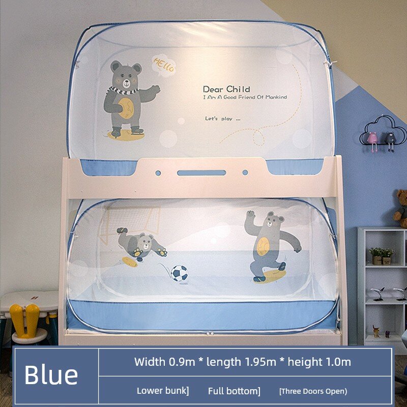 Little Gray Bear Картинка Анти-падающая Москитная Сетка для Нижней Полки 0.9м Кровати, Синяя