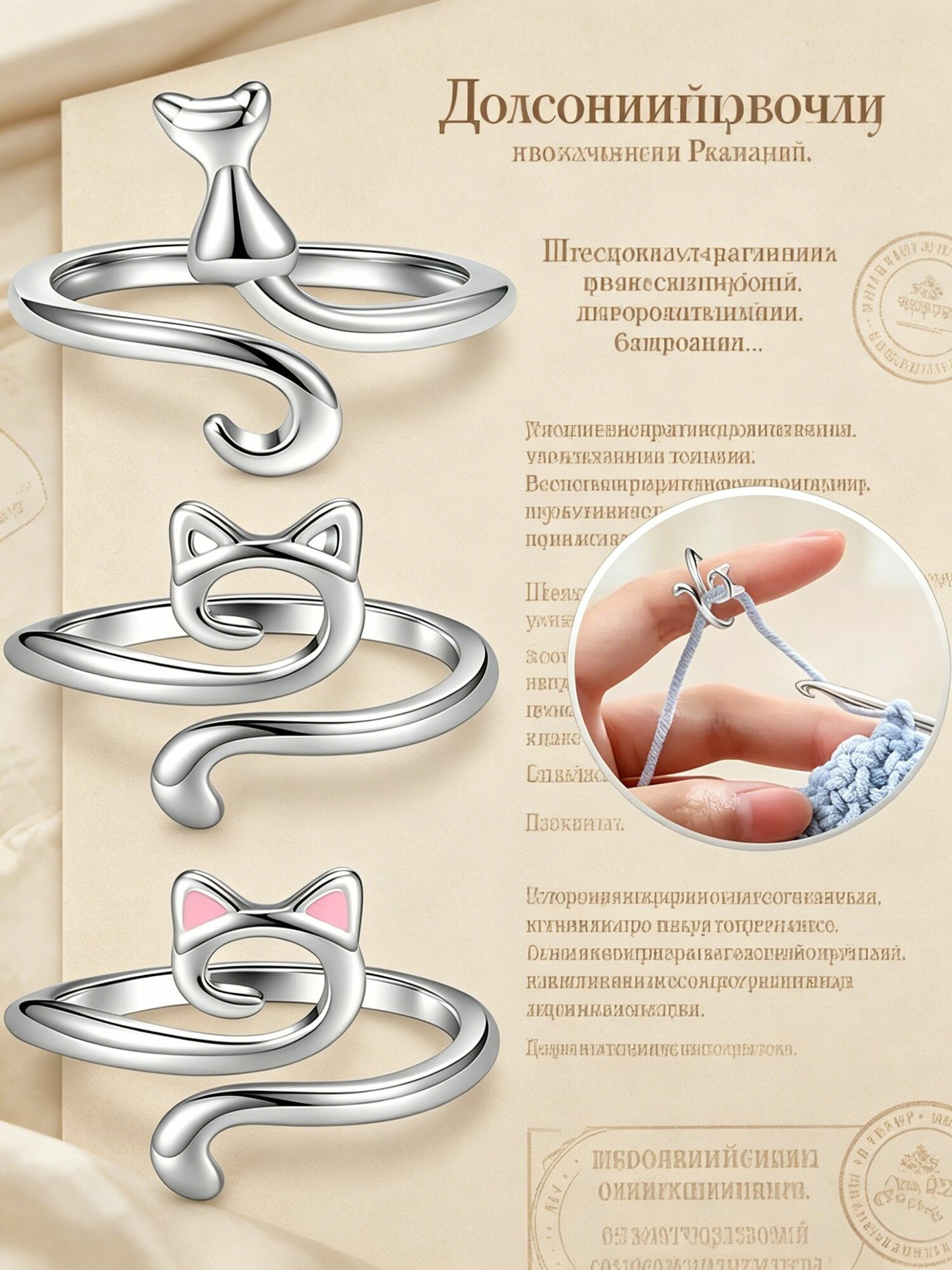 AUQ Кольца для вязания 3 шт. Регулируемое кольцо для натяжения пряжи для пальца, руководство для пряжи, аксессуары для вязания и крючка