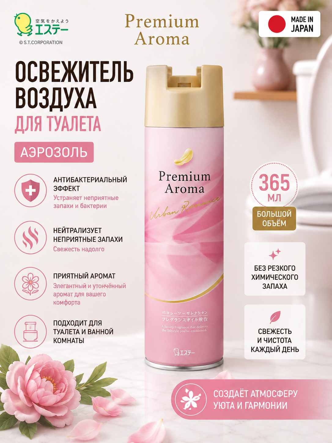 Освежитель воздуха для туалета Premium Aroma аромат Городской романс 365 мл