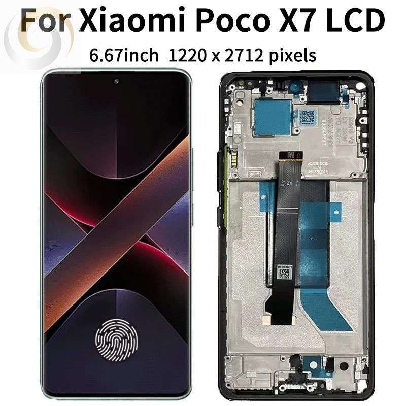 6,67-дюймовый AMOLED-дисплей для Xiaomi Poco X7, 24095PCADG, ЖК-дисплей с рамкой, сенсорный экран, панель управления, черный.