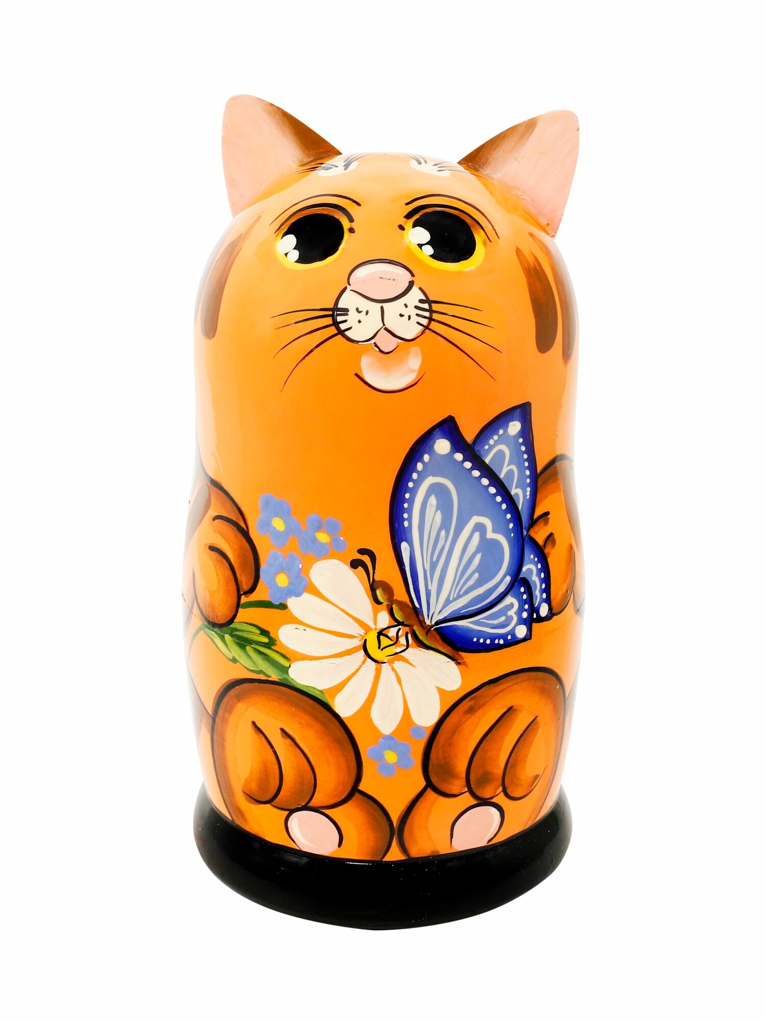Матрешка Кот с бабочкой, рыжый, 5 мест, 15см