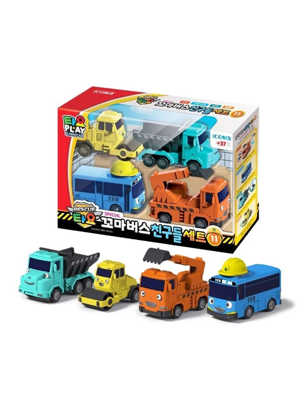 Tayo The Little Bus Friends Special Set 11 (Digger, Tayo, Dump, RollRoll)Набор инженерных игрушечных машинок