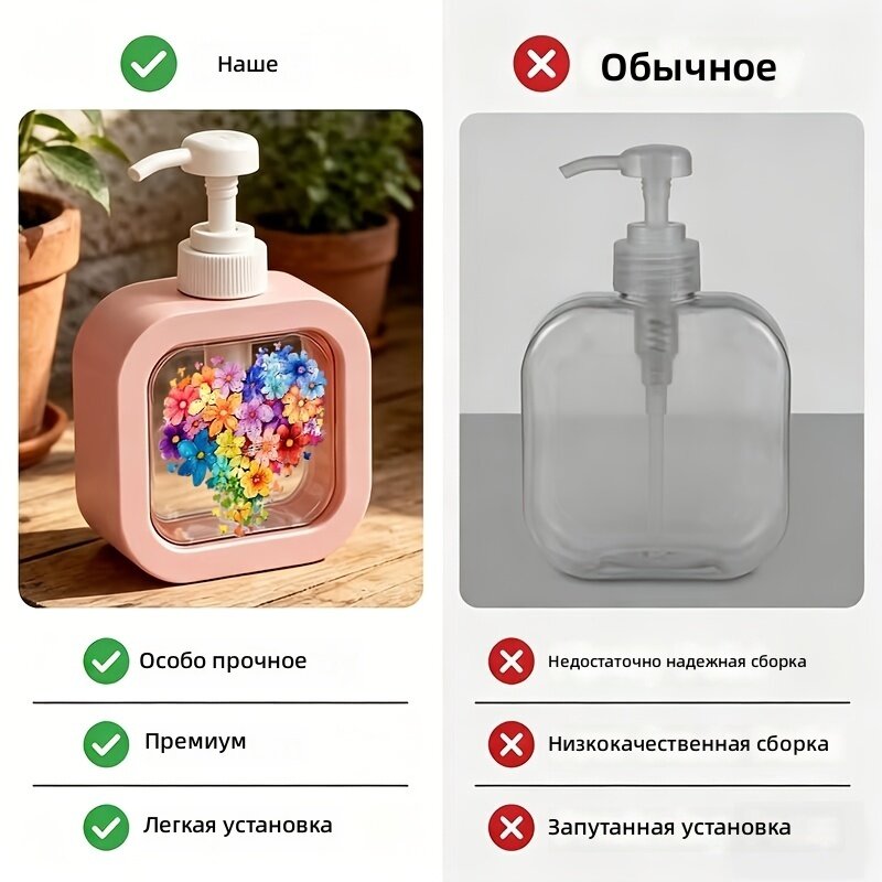 Флакон-дозатор с радужным цветочным принтом, утолщенный герметичный, 17,2×11×5 см, для спальни, кухни или офиса, розовый, 1 шт.