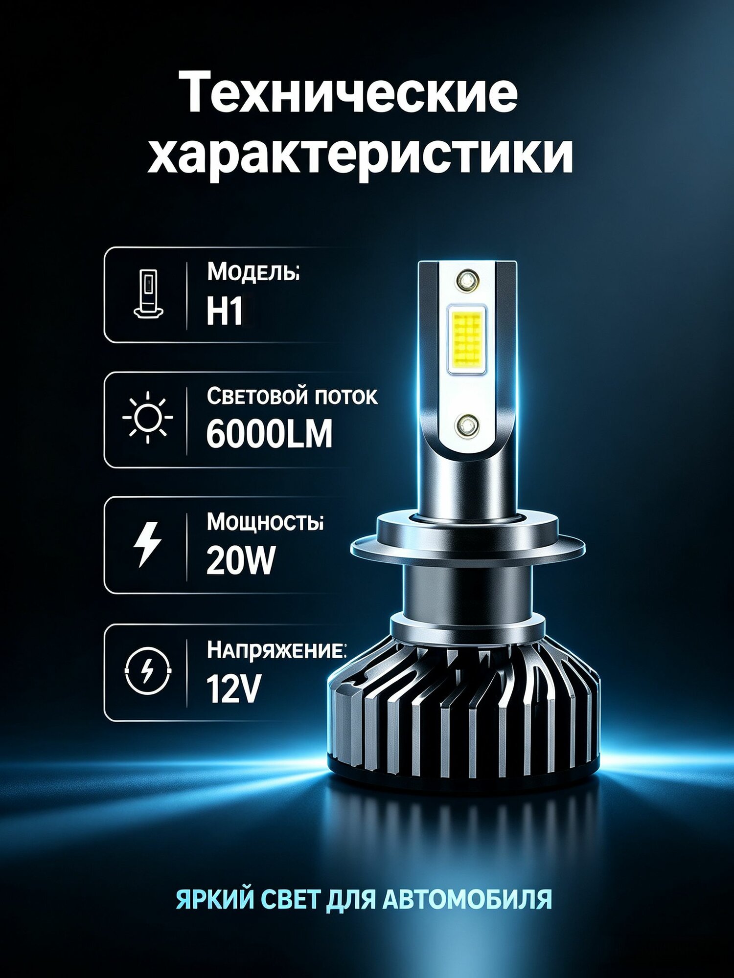 H1 лампа светодиодная, лампочки h1, 2шт