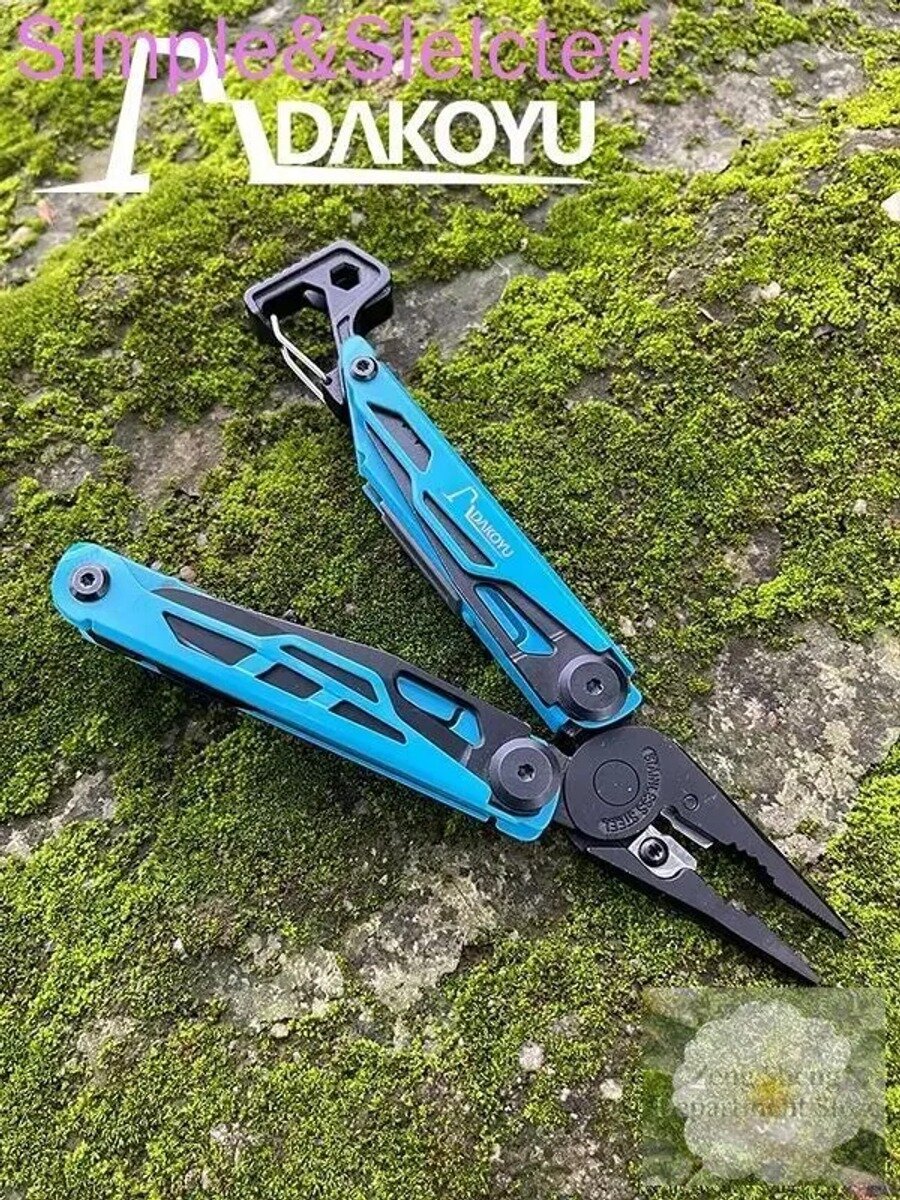 Синий многофункциональный инструмент с прямыми губками и диагональным резом