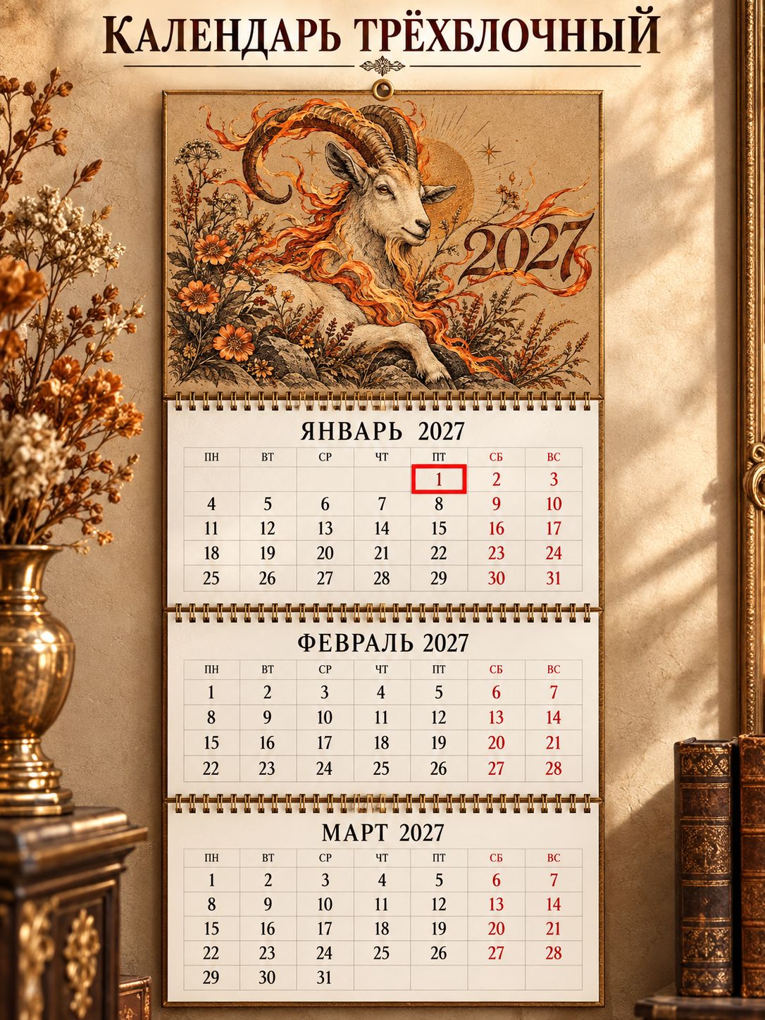 Календарь настенный, трёхблочный, 2027 год