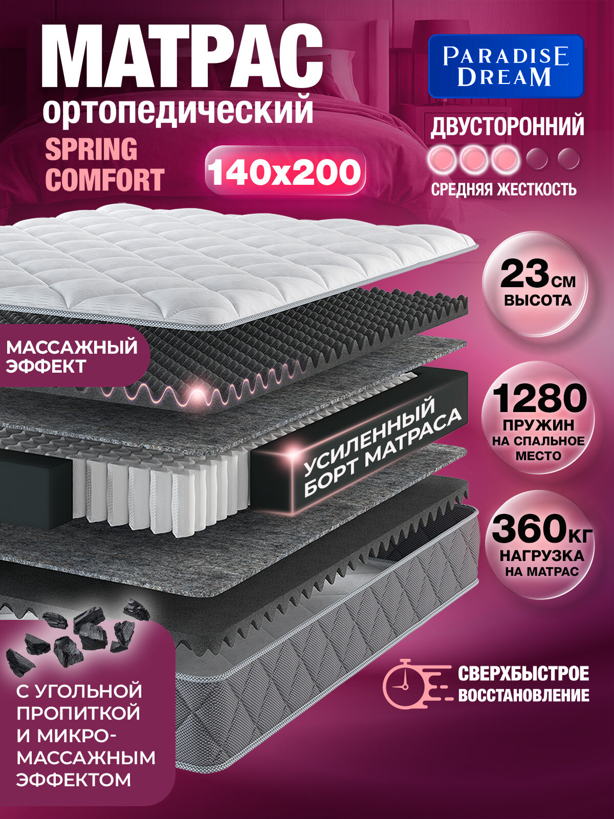 Матрас 140х200 ортопедический пружинный на кровать