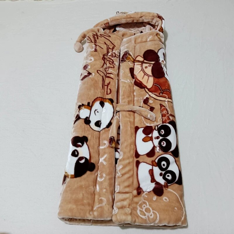 Детская спальный мешок из кораллового флиса, зимний, с шнуром, панда, длинный, теплый и толстый, для младенцев