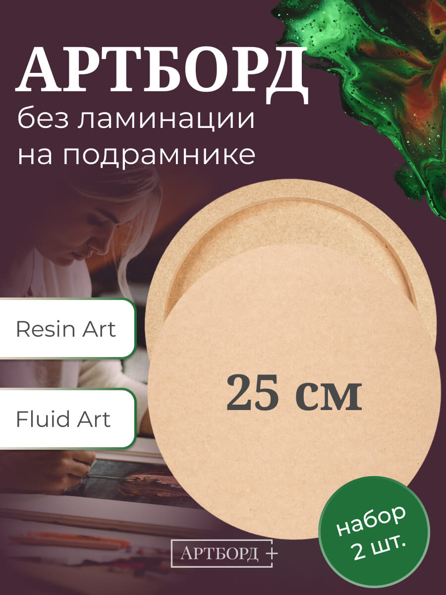 Артборд круглый 25 см, 2 шт для эпоксидной смолы на подрамнике
