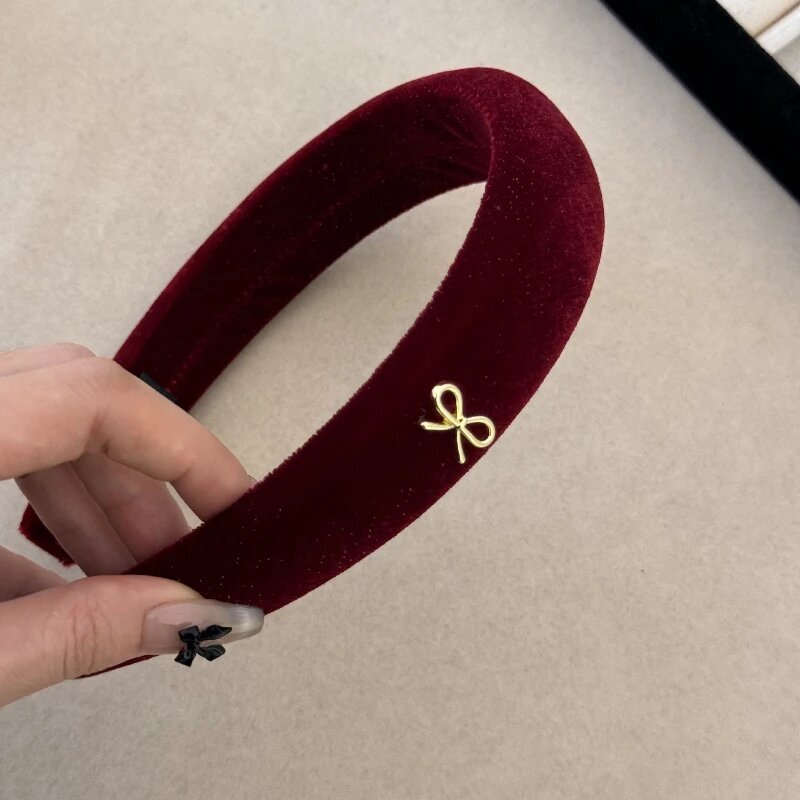 Бархатная повязка на голову красная, 3cm-red