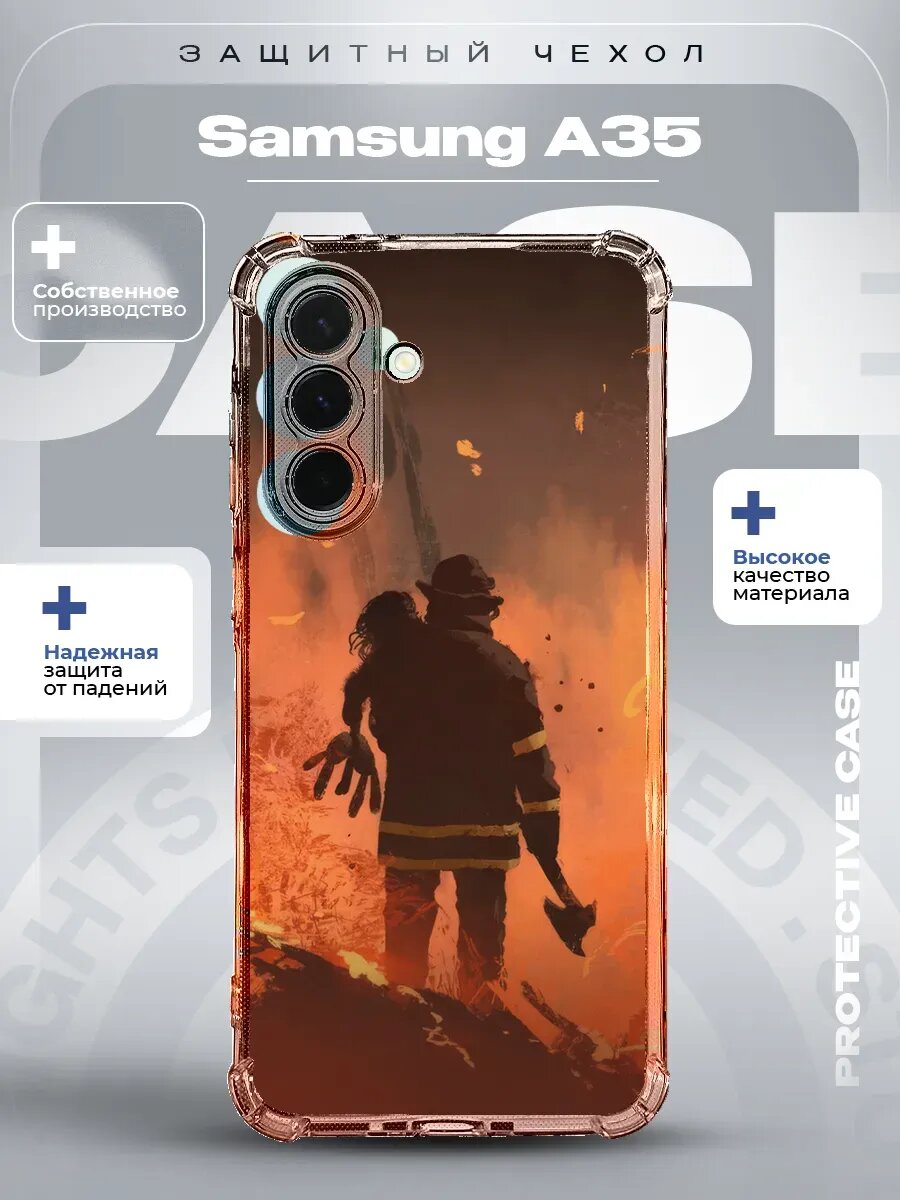 Чехол на Samsung A35 с принтом пожарного