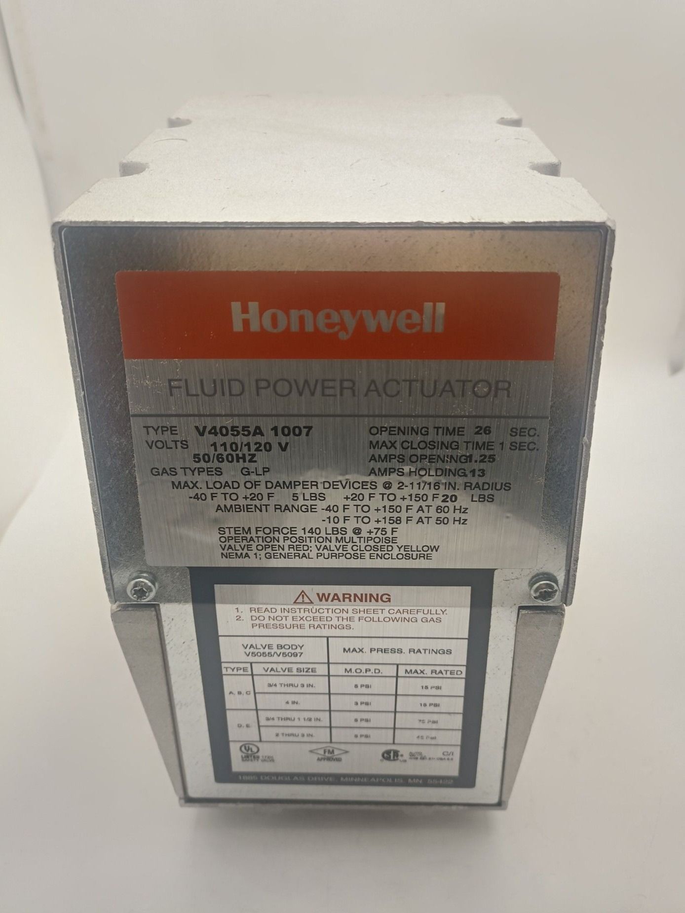 Гидравлический привод газового клапана Honeywell V4055A1007 для управления подачей газа
