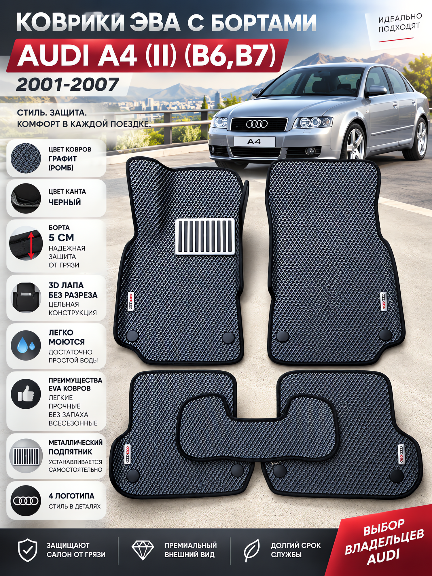 Комплект EVA с бортами для AUDI A4 (II) (В6, B7) 2001-2007 /ауди А4.