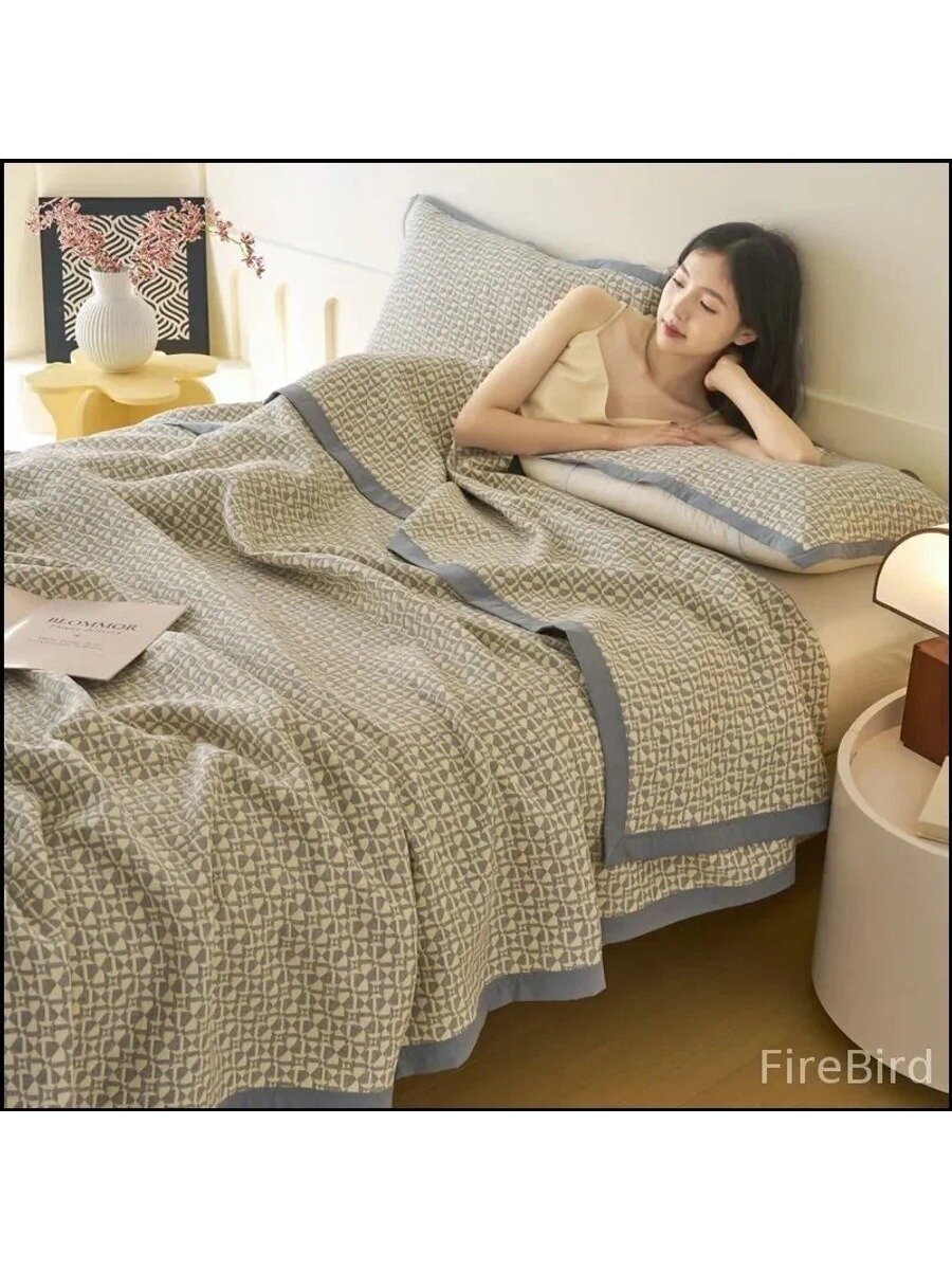 IKEA Плед жаккардовый хлопок 100% Трёхслойное марлевое Плед-покрывало , Перкаль, Вата, 240 см х 250 см