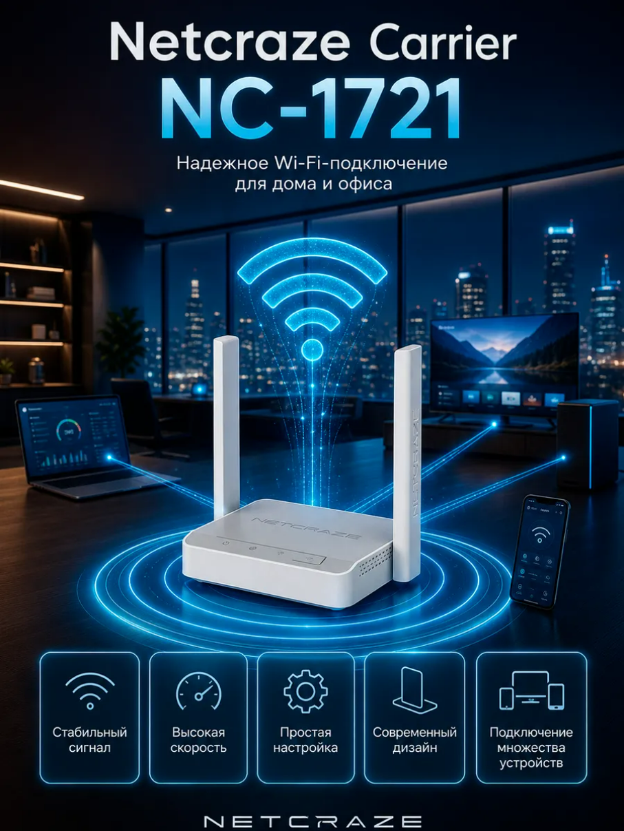 Wi-Fi роутер Netcraze Carrier NC-1721, двухдиапазонный, Mesh, белый