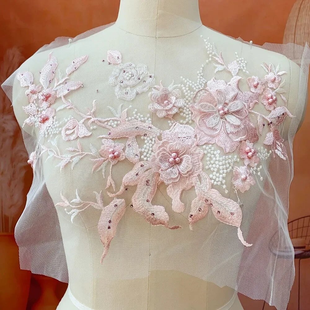 Нашивки с вышивкой 3D цветок Розовый, Pink