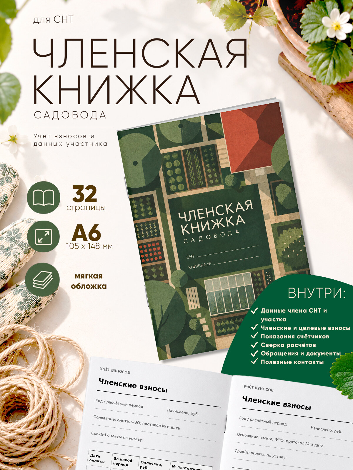 Членская книжка садоводческого некоммерческого товарищества (СНТ) "Садовый модернизм", формат А6